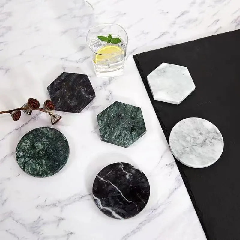 Hexagonal And Round Mixed Marble Drink Coasters on Luulla