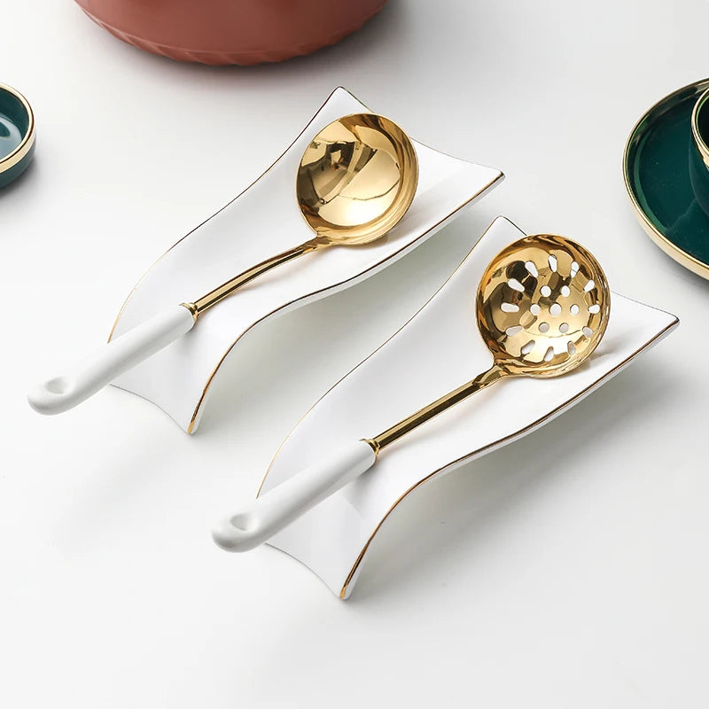Gold Stainless Steel Ladles With Porcelain Holders on Luulla