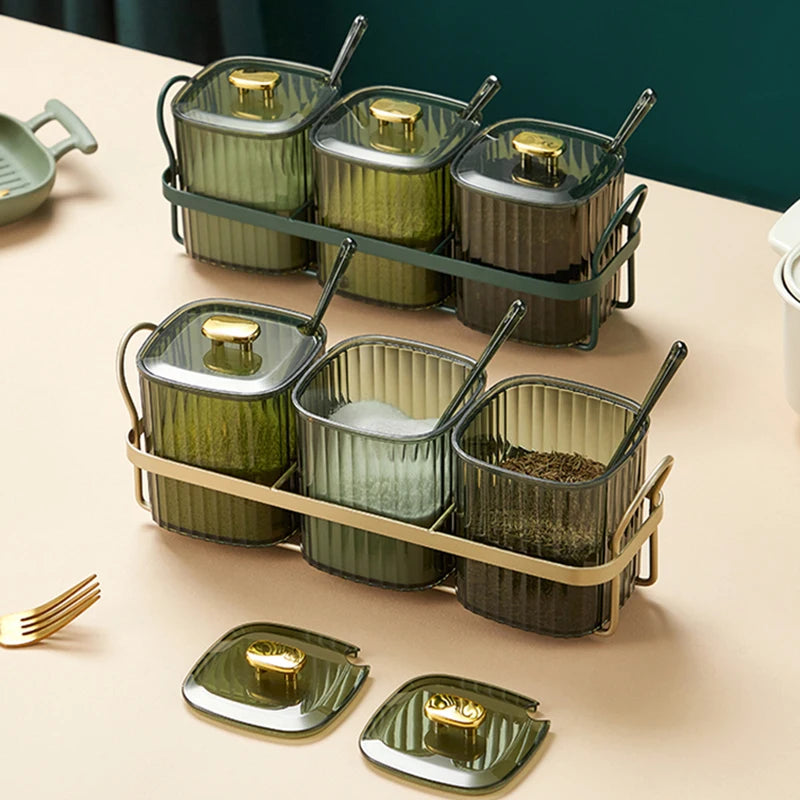 Four-piece Glass Condiment Jars With Spoons on Luulla