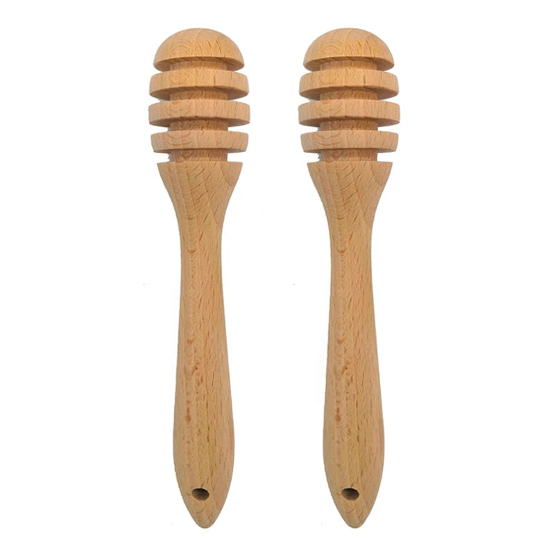 Wooden Honey Dippers With Grooved Design Handles on Luulla